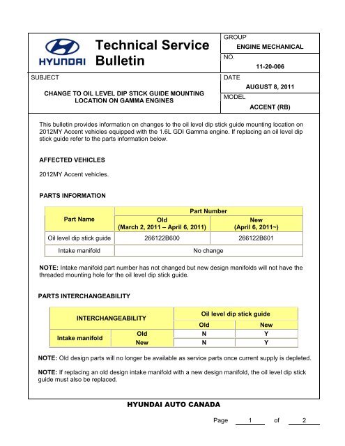 Technical Service Bulletin - Hyundai Canada