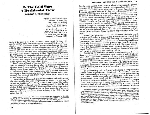 Barton Bernstein, "The Cold War, A Revisionist View"