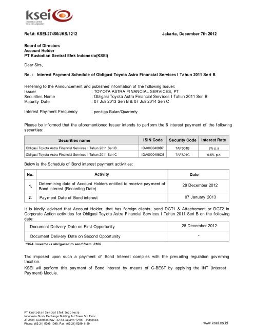 Interest Payment Schedule of Obligasi Toyota Astra F - KSEI