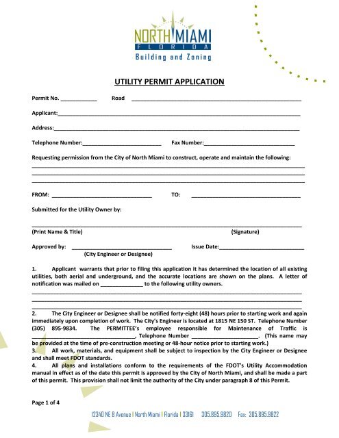 UTILITY PERMIT APPLICATION - City of North Miami