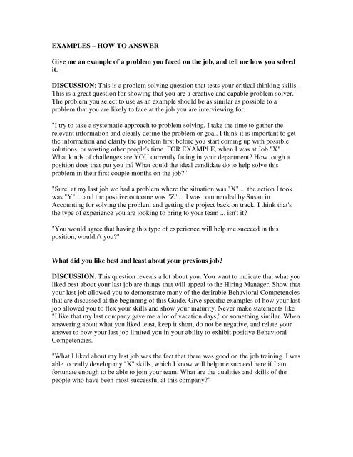 HOW TO ANSWER Give me an example - Milburn Partners