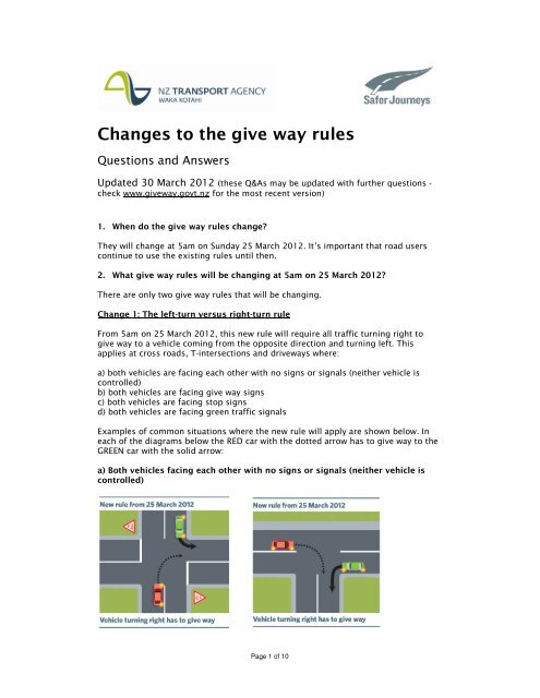 Changes to the give way rules