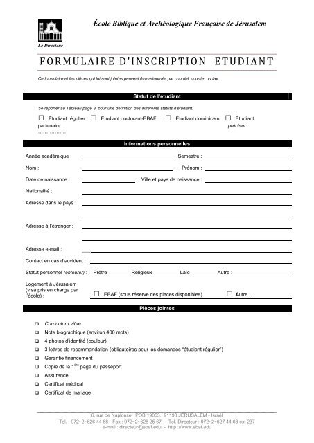 FORMULAIRE D'INSCRIPTION ETUDIANT - EBAF