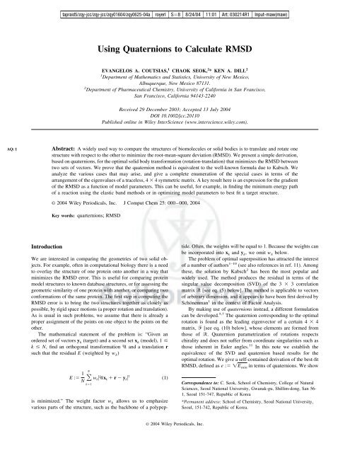 Using Quaternions to Calculate RMSD - Department of Mathematics ...