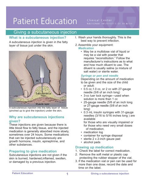 Giving a subcutaneous injection - National Institutes of Health