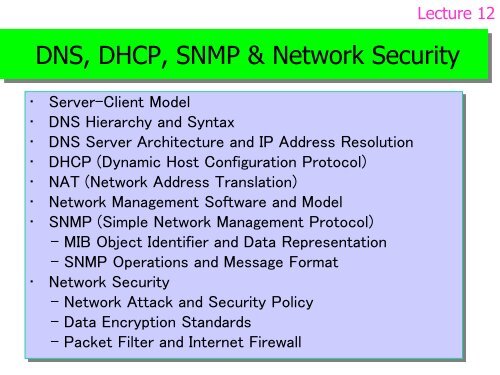DNS, DHCP, SNMP & Network Security