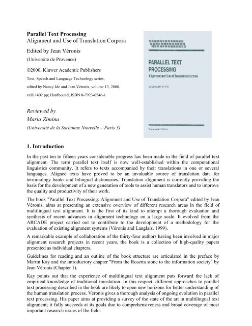 Parallel Text Processing Alignment and Use of ... - Lexicometrica