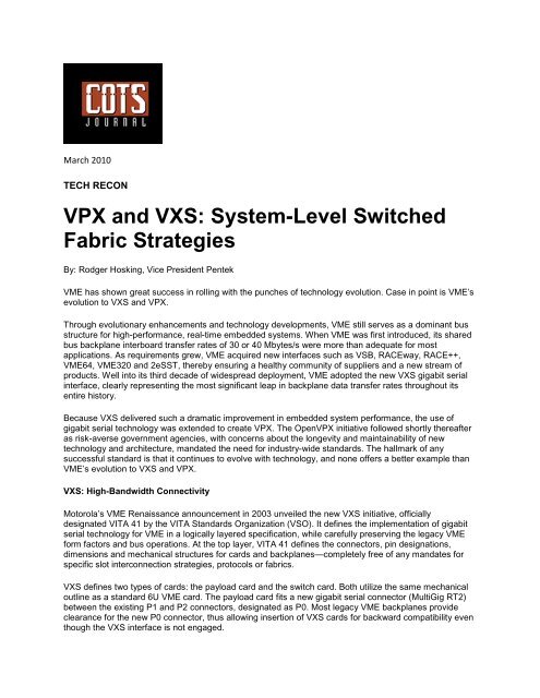 VPX and VXS System-Level Switched Fabric Strategies - COTS ...