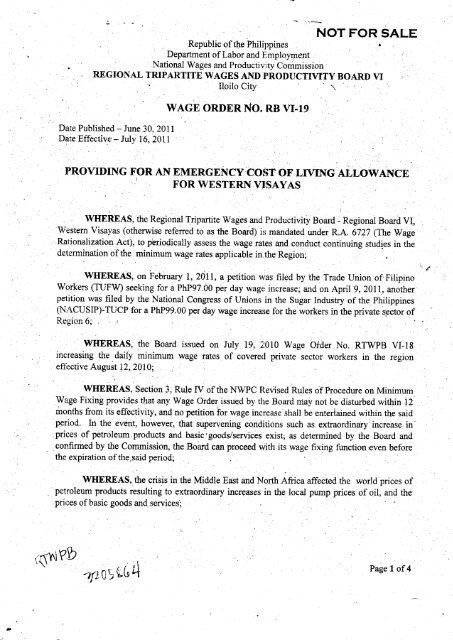 Click ere to download Wage Order No. RB VI-19 - department of ...