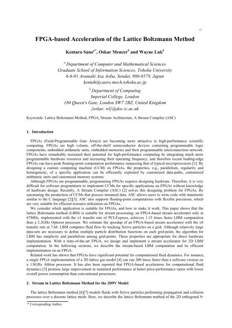 Fpga Based Acceleration Of The Lattice Boltzmann Method