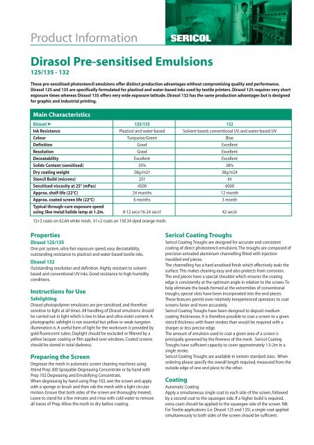 Dirasol Pre-sensitised Emulsions Product Information - Graphic Center