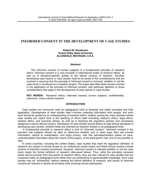 informed consent in the development of case studies - wacra