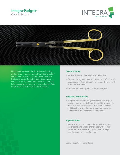 Ceramic Scissors Sell Sheet 0104904 - Integra Miltex