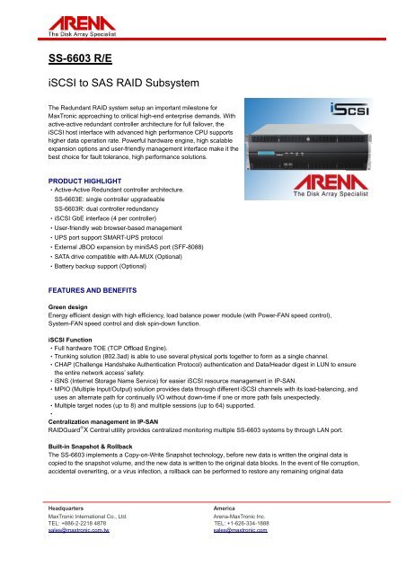 SS-6603 R/E iSCSI to SAS RAID Subsystem - Computex.biz