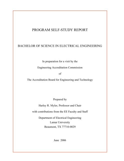 program self-study report - Lamar University Electrical Engineering