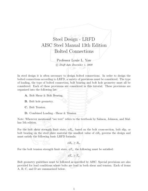 Steel Design - LRFD AISC Steel Manual 13th Edition Bolted ...
