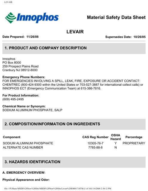 Material Safety Data Sheet LEVAIR - Innophos
