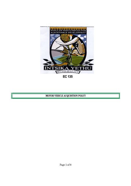 Motor Vehicle Policy - Intsika Yethu Municipality