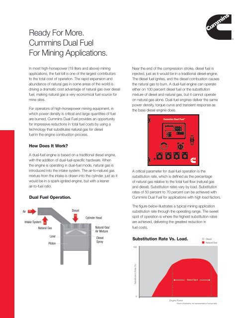 Ready For More. Cummins Dual FuelÃ¢Â„Â¢ For Mining Applications.