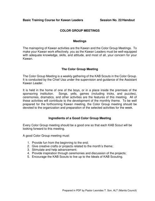 22 Color Group Meeting - Scout Center Dot Net