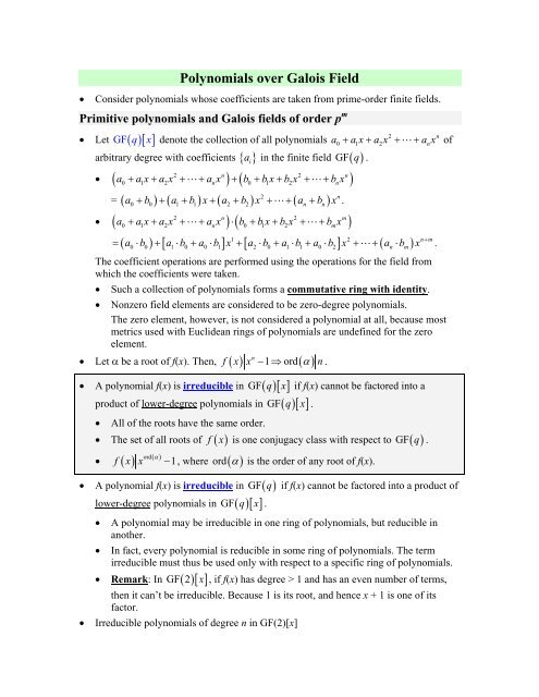 Polynomials over Galois Field
