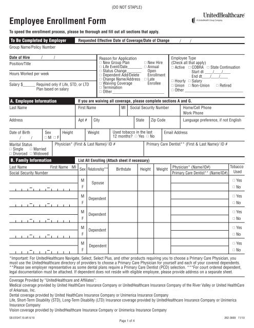 Unitedhealthcare Enrollment Form 2023 - Printable Forms Free Online