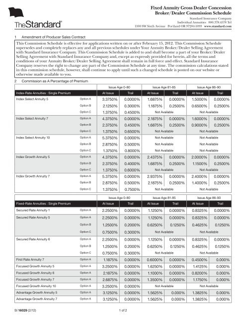 Commission schedule 16029 (large national broker ... - The Standard