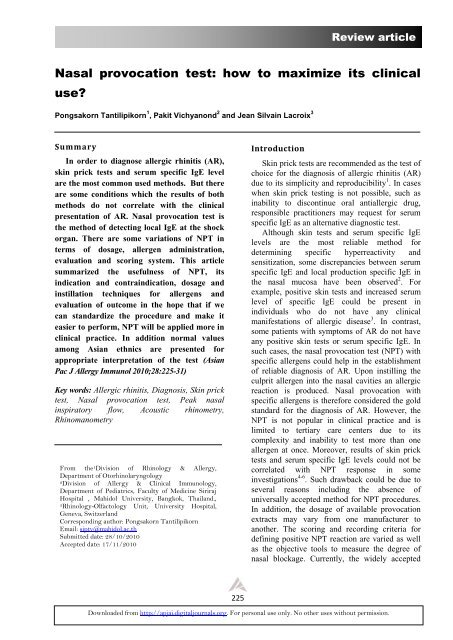 Nasal provocation test: how to maximize its clinical use?