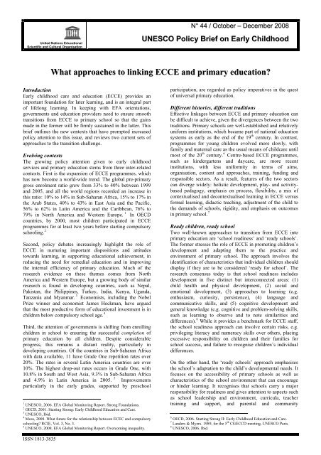 UNESCO policy brief on early childhood - Basic Education Coalition