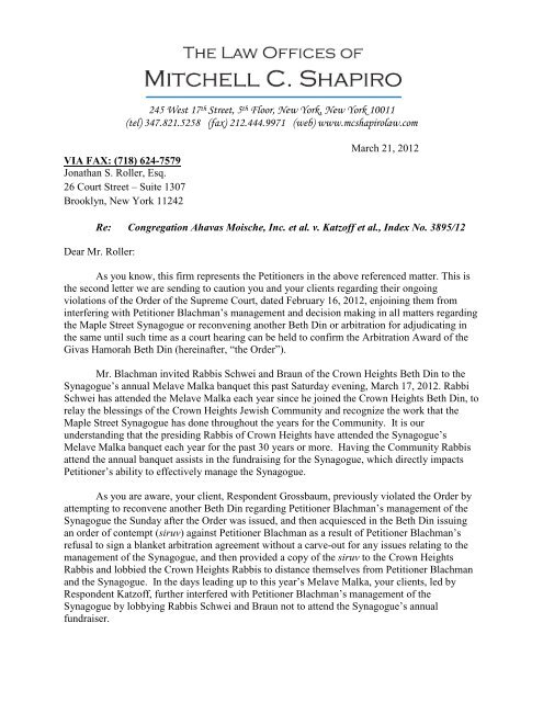 Letter to Attorney Roller 3.21.12 _2_ - Maple Street Shul