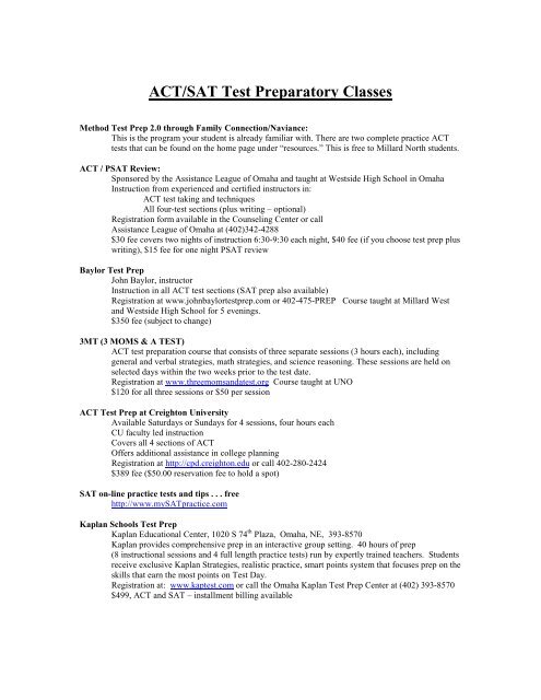 ACT/SAT Test Prep Classes - Millard North High School