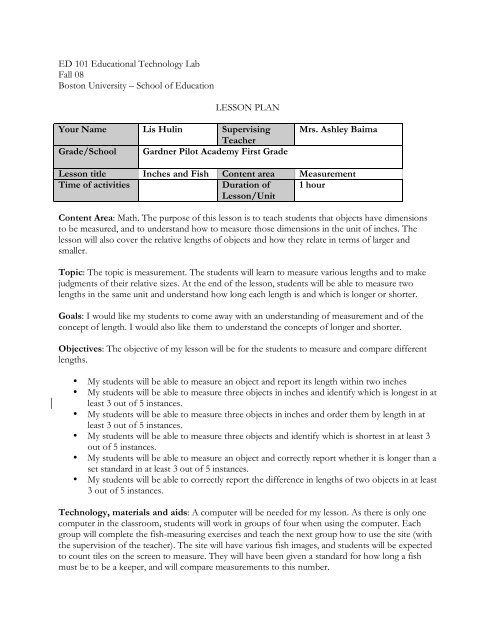 Lesson Plan - ED101 - Boston University