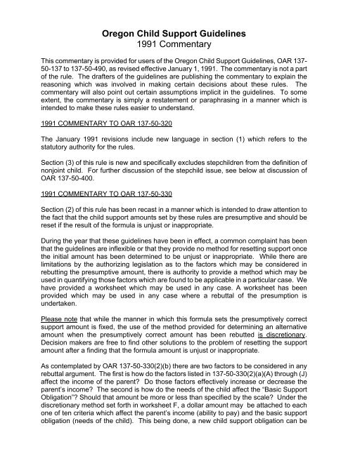 1991 Commentary - Oregon Child Support Program