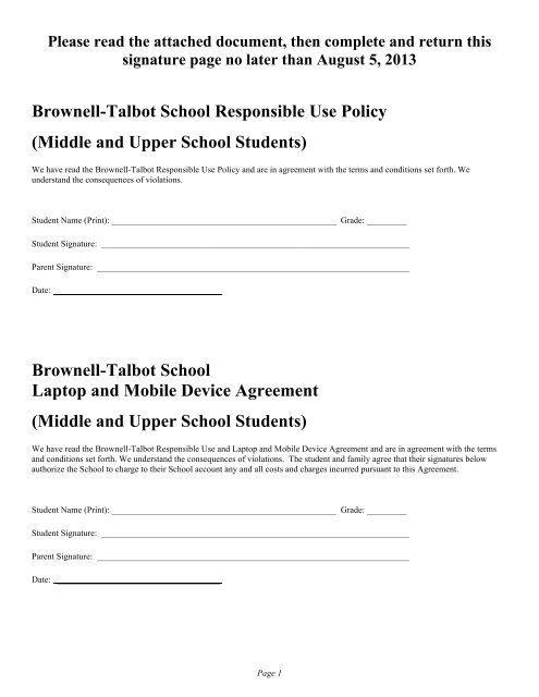 Computer Responsible Use Policy & Laptop/Mobile Device Agreement