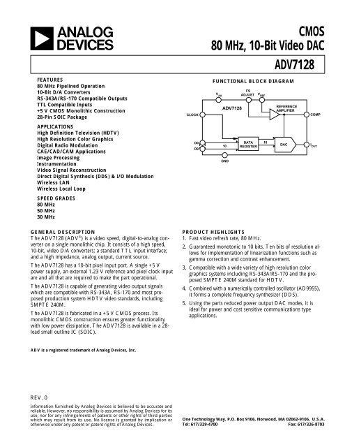 ADV7128 CMOS 80 MHz, 10-Bit Video DAC - Analog Devices