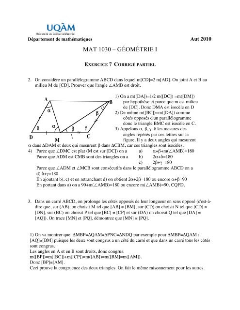Exercices 7 - DÃ©partement de mathÃ©matiques