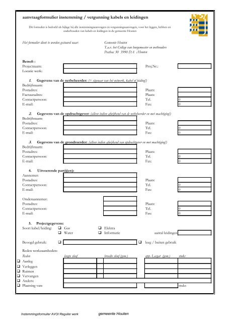 aanvraagformulier instemming / vergunning kabels en leidingen