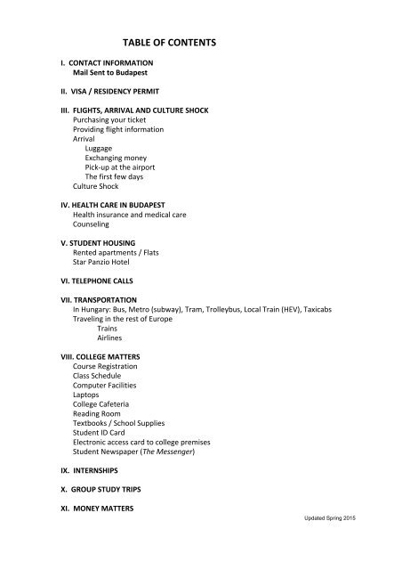 TABLE OF CONTENTS - McDaniel College