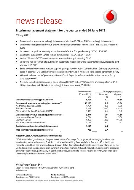 News release - Vodafone