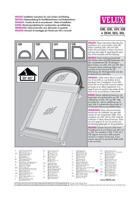 GIR, GID, GIV, GIE + EKW, EKS, EKL - Velux