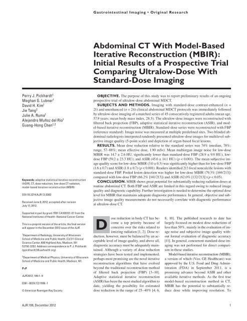 Abdominal CT With Model-Based Iterative Reconstruction (MBIR ...