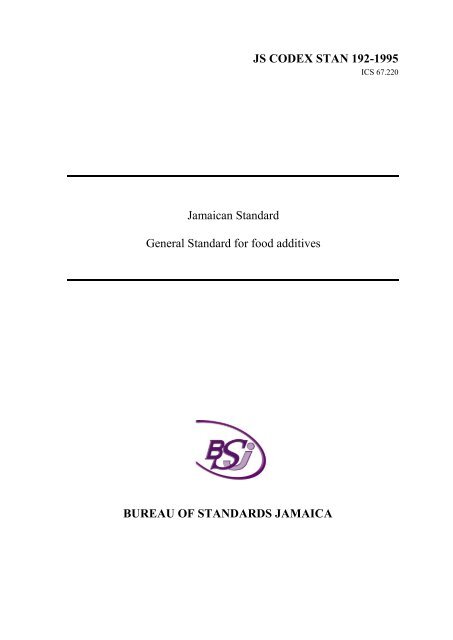 JS CODEX STAN 192_1995 Jamaican Standard General Standard for Food ...