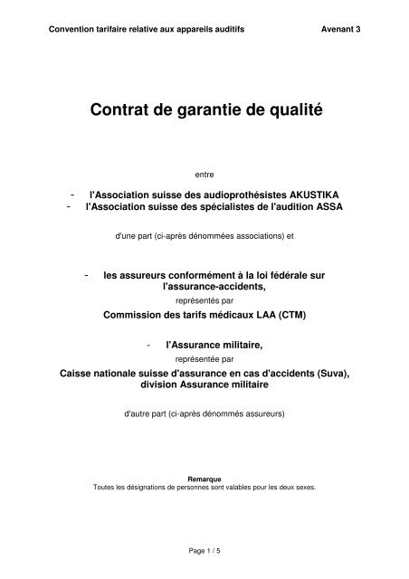 Contrat de garantie de qualité