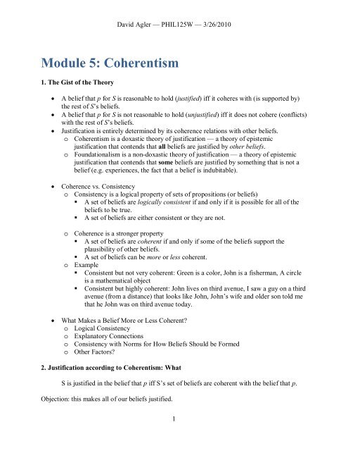 Module 5: Coherentism - David W. Agler