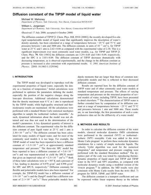 Diffusion constant of the TIP5P model of liquid water