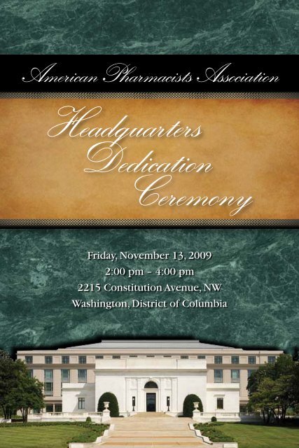 Dedication Ceremony Program (pdf) - American Pharmacists ...