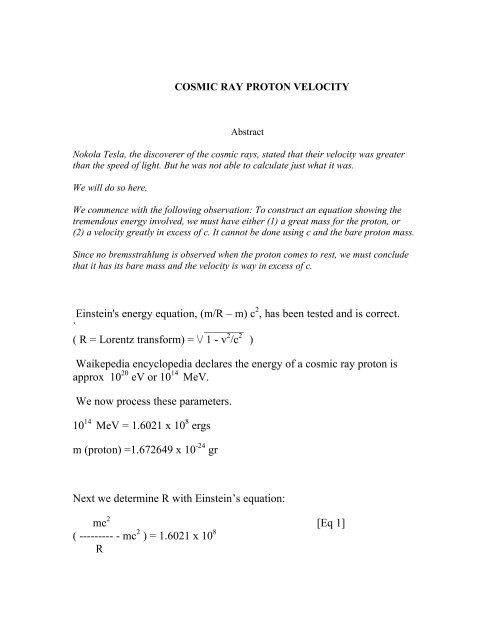 cosmic ray proton velocity