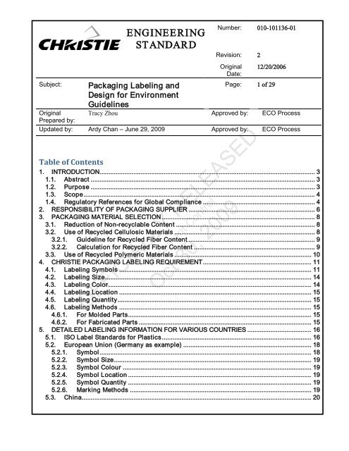 Engineering Standard Template - Christie Digital Systems