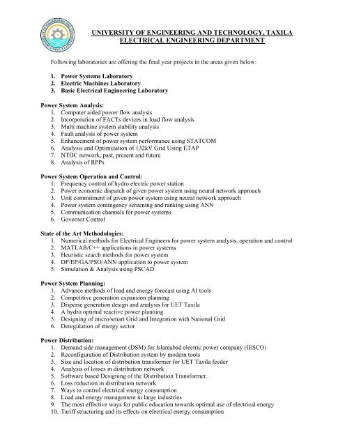 final year project thesis list - University of Engineering and ...