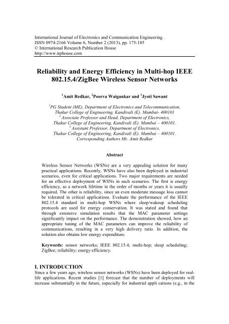 Reliability And Energy Efficiency In Multi Hop Ieee 802 15 4 Zigbee